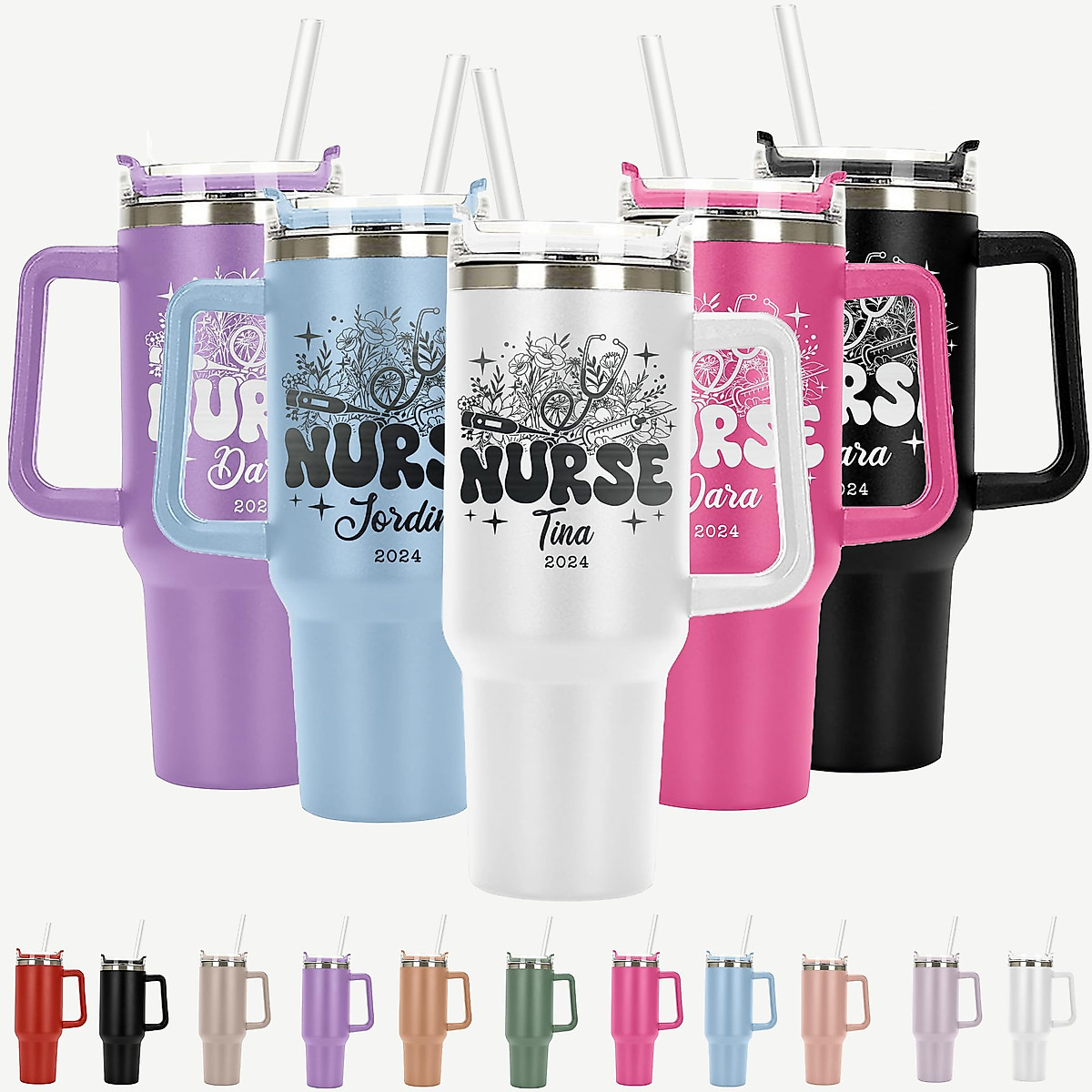 LifGif Nurse Personalized Laser Engraved 40 oz Large Tumbler with Handle, Nurse Gifts for Birthday, Appreciation Week, Nursing School Graduation for Nurses, Nursing Gifts, Nurse Practitioner Gifts