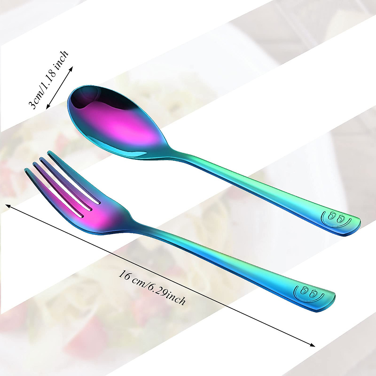 Geiserailie 8 Pieces Stainless Steel Flatware Utensils Set, Spoon and Fork Set, Includes 4 Spoon and 4 Fork with Smile Mirror Polished for Daily Use