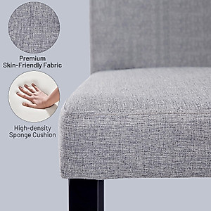 Zanzio Set of 2 Dining, Upholstered Fabric Side Chair Ergonomic High Back Armless with Wood Legs and Padded Seat, Light Gray