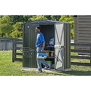 Scotts 6' x 3' x 6' Garden Storage Cabinet, Compact Outdoor Lockable Metal Shed Kit for Backyard, Patio, and Lawn