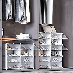 UNZIPE Shoe Rack Cabient, 56 Pairs Shoes Organizer Plastic Cube Storage Shoe Shelves Free Standing Shoe Rack for Closet, Bedroom Entryway Hallway, White