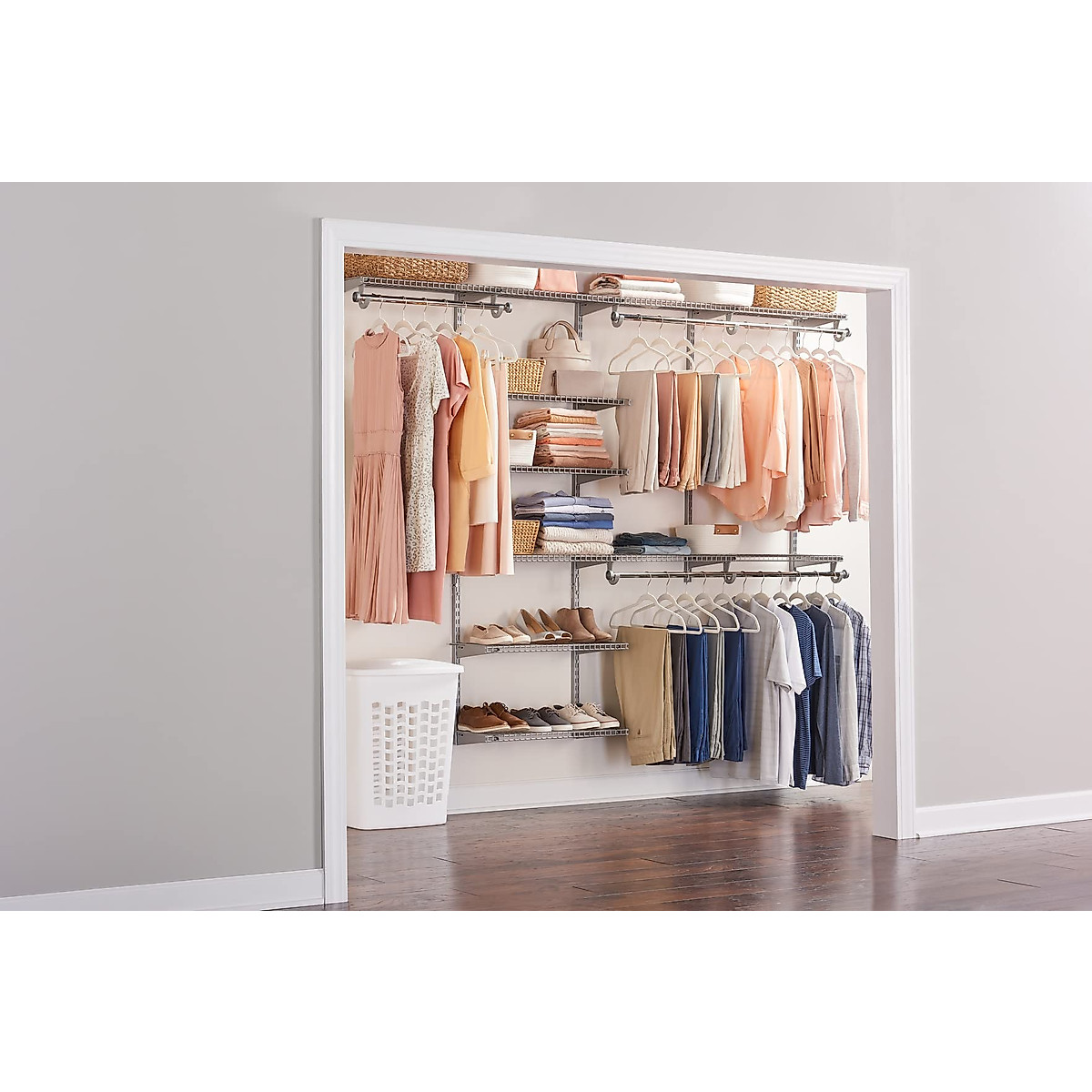 Rubbermaid Configurations Deluxe Closet Kit, Titanium, 4-8 Ft., Wire Shelving Kit with Expandable Shelving and Telescoping Rods, Custom Closet Organization  System, Easy Installation