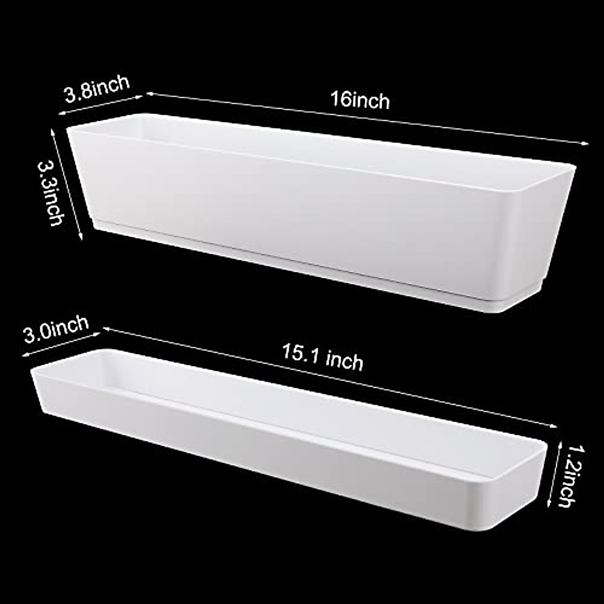 Window Boxes Planters, GREANER 3PCS 16x3.8 Inch Large Herb Planters with Tray, Indoor Succulent Cactus Flowers Vegetable Plastic Rectangle Pots for Balcony, Office, Garden, Outdoor, Windowsill (White)