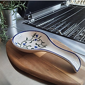 Cute Spoon Rest, Porcelain Spoon Rest for Kitchen Counter, Stove Top, Kitchen Spoon Rest, Utensil Rest for Spoon, Ladle, Spatula, Modern Farmhouse Kitchen Décor. (Dark Blue Flower)