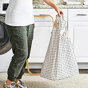 Household Essentials Bamboo X Frame Hamper with Cross Pattern, Black and White