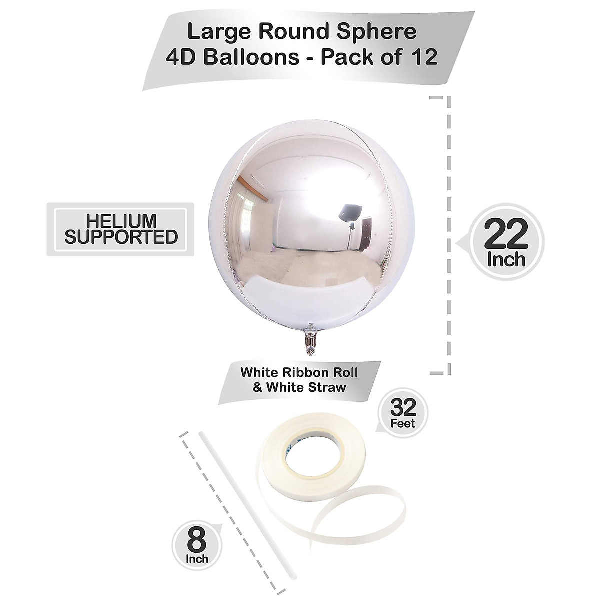 KatchOn, Big Silver Mylar Balloons - 22 Inch, Pack of 12 | Silver Foil Balloons | Silver Balloons, Silver Chrome Balloons | Mirror Balloons, New Years Balloons for New Years Eve Party Supplies 2025