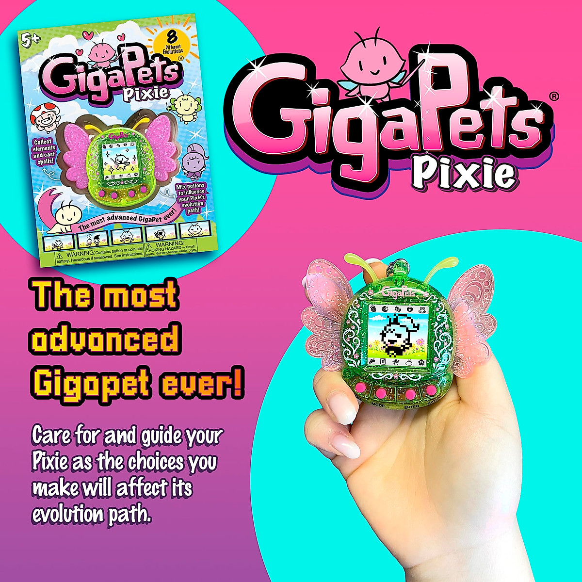 Top Secret Toys Giga Pet Virtual Pet for Kids Ages 5 and Up, 90s Throwback, Green Pixie | 25th Anniversary Edition Upgraded Collector’s Edition | Kids Learn to Take Care of a Pet