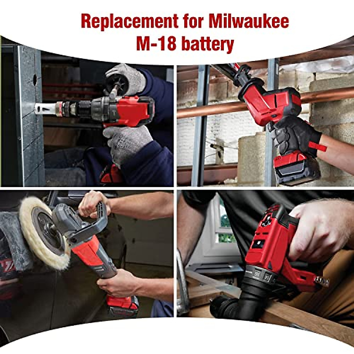 2 Packs 18V 6500mAh Replacement Battery and Charger Replacement for Milwaukee 18-Volt Li-ion Battery and M-18 Battery Charger