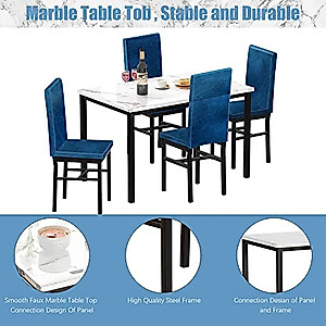 Sesslife 5 Piece Dining Table Set for 4, Kitchen Table and Chairs for 4, Dining Table Furniture Set for Kitchen, Dining Room, Dinette, Breakfast Nook, Blue