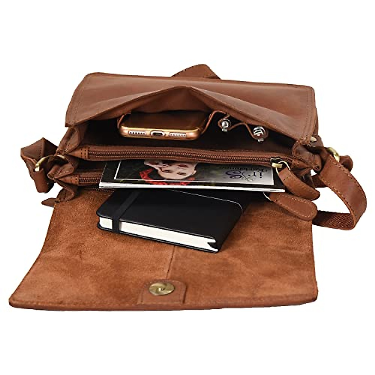 Zinda Genuine Leathers Women’s Handbag Flapover Crossbody Shoulder Sling Multipocket (Tan)