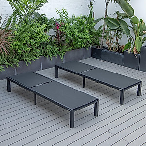 LeisureMod Marlin Poolside Outdoor Patio Lawn and Garden Modern Black Powder Coated Aluminum Frame Suntan Sling Chaise Lounge Chair, Set of 2