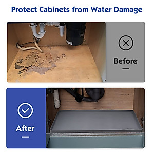 Under Sink Mat for Kitchen Waterproof, 34" x 22" Under The Sink Mat for 36'' Cabinet, FAKILO Upgraded 1 Inch Lip Flexible Thick Silicone Sink Mat Hold Up to 3.3 Gallons Liquid (Grey)