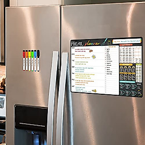 Magnetic Dry Erase Menu Board - 17"x12" Meal Planning Board for Fridge - 6 Extra Fine Point Markers Included - Shipped Flat