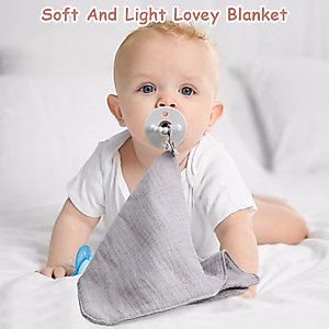 3 Pieces Organic Cotton Muslin Baby Blanket with Snap Closure Pacifier Blanket Loveys for Babies Mini Baby Lovey with Holder Security Blanket (Pacifier Not Included)