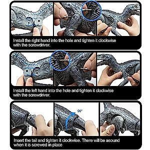 GAROERFA Remote Control Dinosaur Toys for Kids Boys 3 4 5 6 7,RC Walking Velociraptor，3D Eyes & Roaring Sounds, All in One:1 Big and 3 Small Dinosaurs