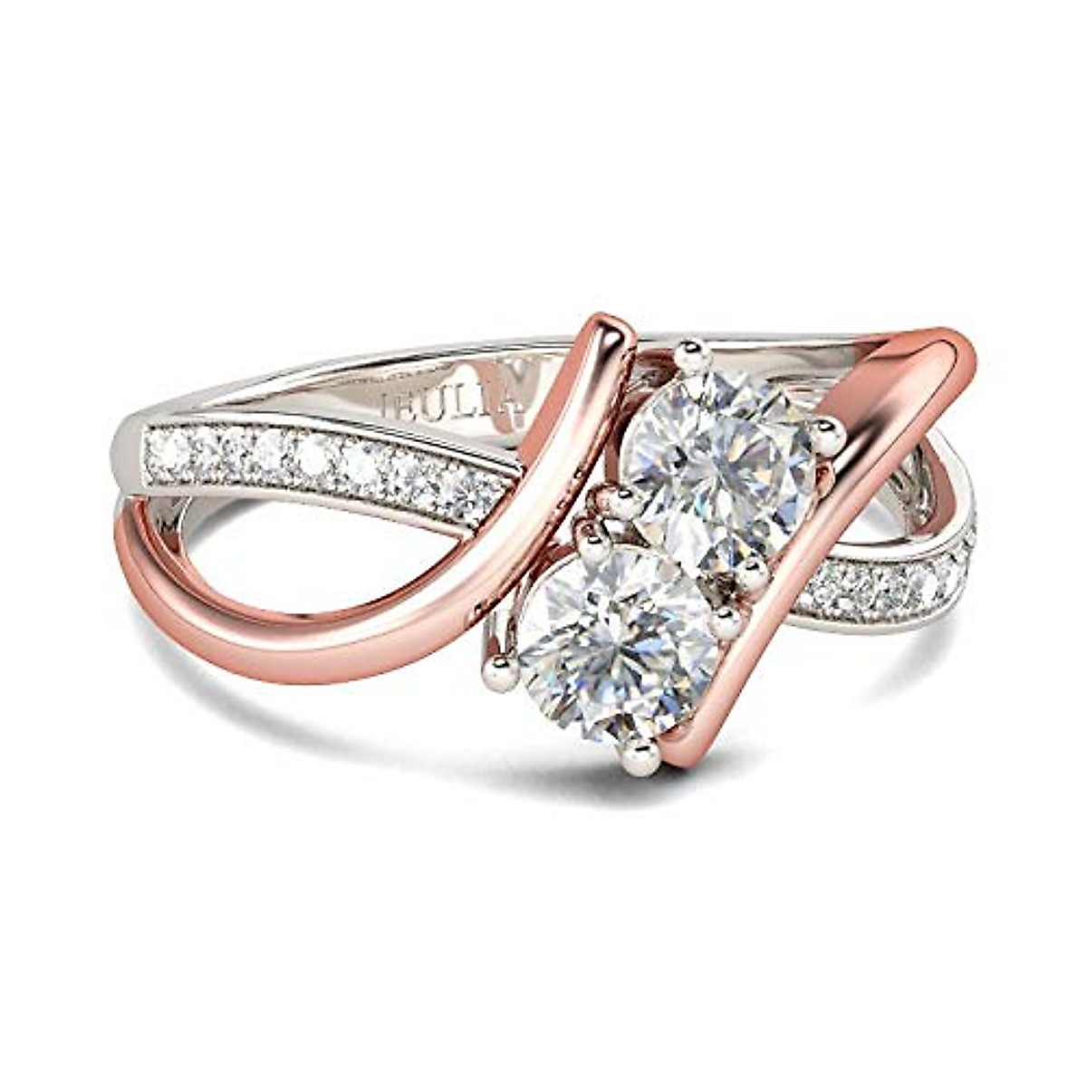 Jeulia Two Tone Crossover Rings for Women Sterling Silver Round Cut Engagement Rings Rose Gold Plated Bridal Set Solitaire Cubic Zirconia Wedding Promise Rings with Jewelry Box (6)