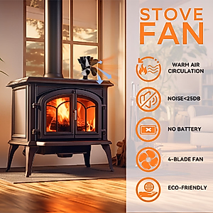 Wood Stove Fan Heat Powered - Fireplace Fan, Wood Stove Accessories 4 Blades Heat Powered Fan, Woodstove Fan Non Electric for Gas/Pellet/Wood Log Burner Stove by Underwood Aggregator