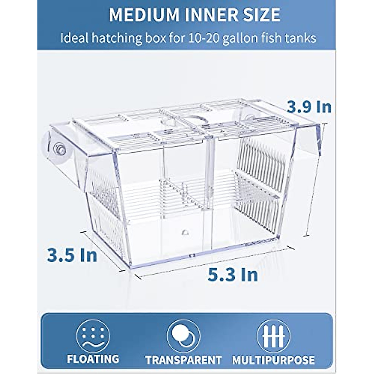 Pawfly Aquarium Fish Breeding Box Acrylic Hatchery Incubator Tank with Suction Cups Medium Isolation Box for Baby Fish Shrimp Betta and Guppy
