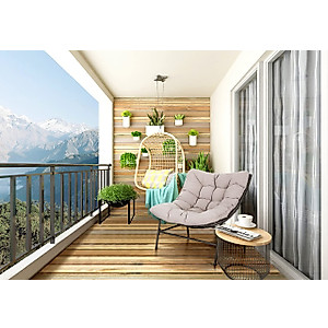 MFSTUDIO 2 Pieces Outdoor Rattan Egg Lounge Chairs, Patio Wicker Scoop Papasan Lounge Chairs Set of 2 with Cushions and Durable Steel Frame, Indoor & Outdoor Use, 330lbs, Porch, Backyard