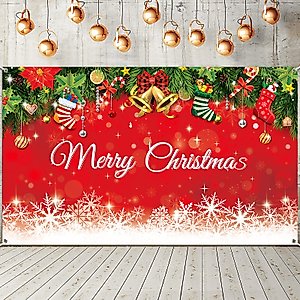 Christmas Backdrop Merry Christmas Party Decoration Christmas Photo Banner Signs Xmas Photography Background Photo Props for Winter New Year Xmas Eve Family Party Decoration Supplies (Snowflake)
