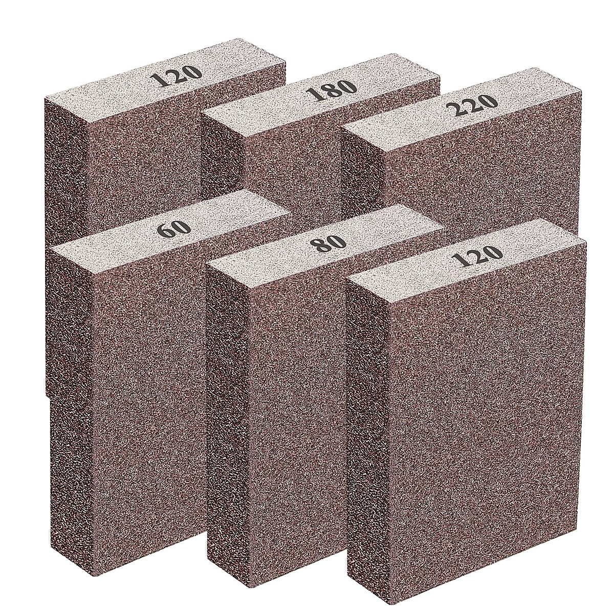 Sunxeke 6Pcs Sanding Sponge Coarse Fine Blocks kit 60/80/120/180/220 Grit for Pot Brush Pan Brush Metal Sanding Wood Sanding Glasses Sanding Washable&Reusable N-G-001