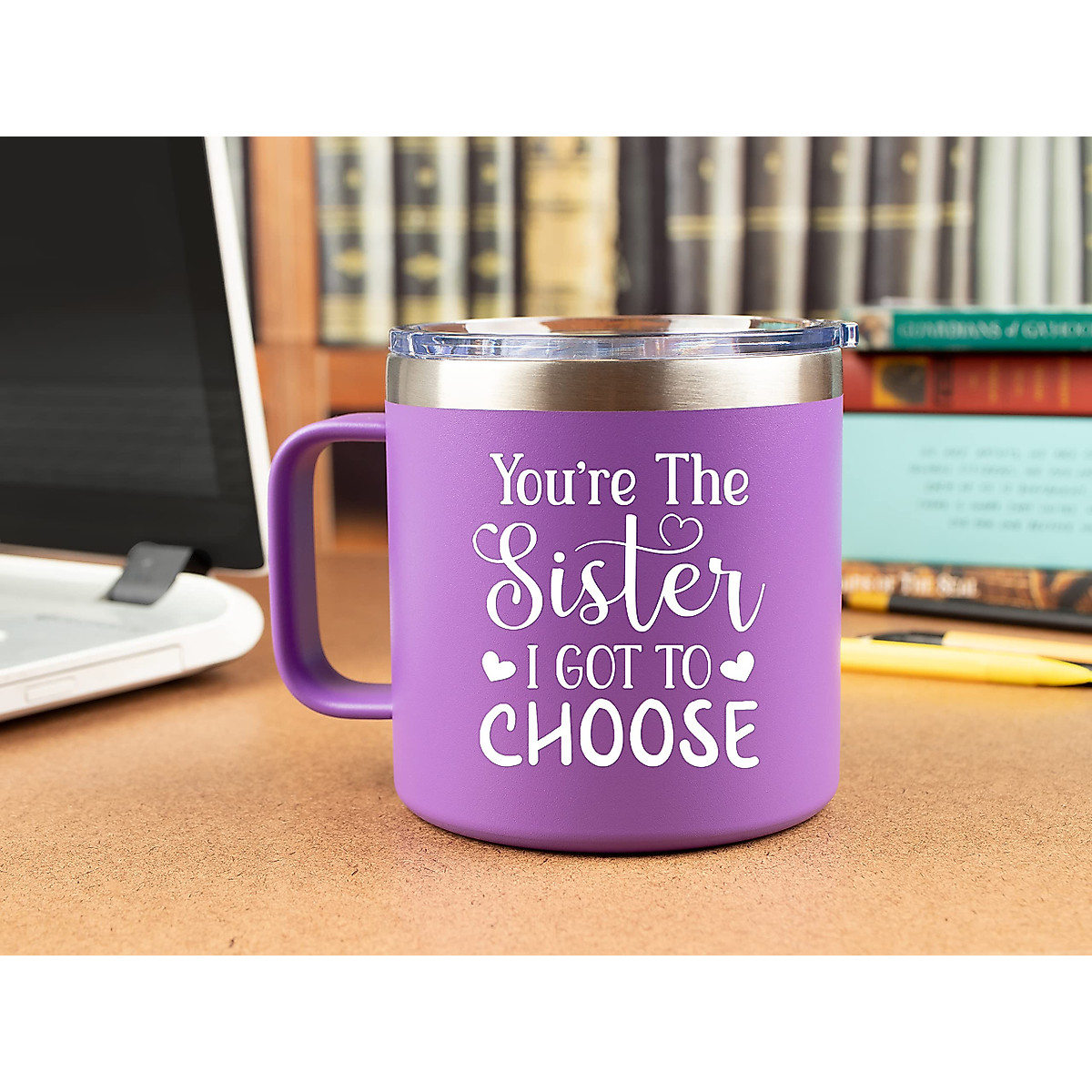KLUBI Gifts for Best Friend – “You’re the Sister I Got to Choose” 14oz Purple Tumbler Mug -Cute Idea for Friendship, Long Distance, Bestie, Birthday, Present, Female, Hostess, BFF