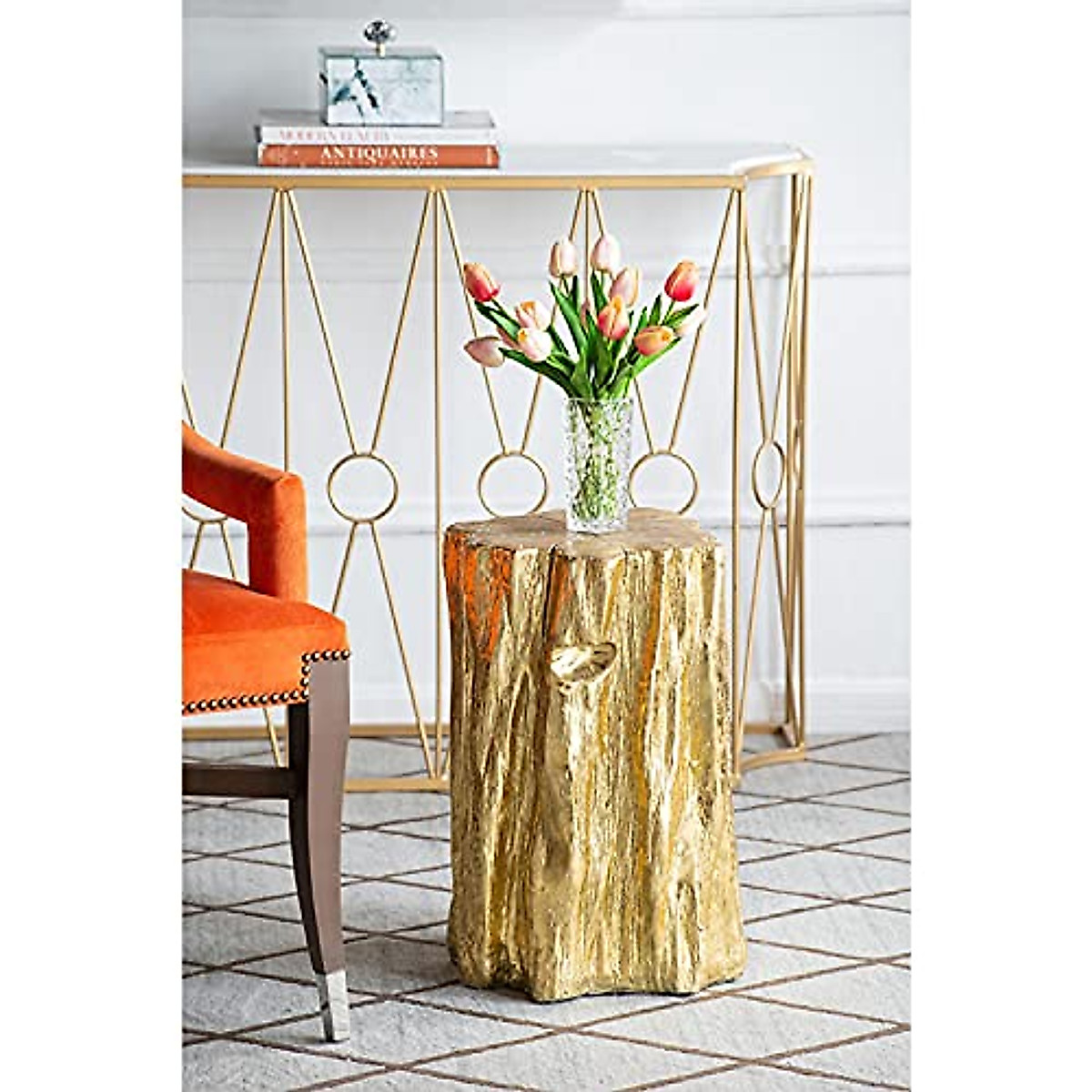 A&B Home Nature Wood Texture Inspired, End Table Side Table Living Room Furniture Luxury, Golden Tree Trunk Garden Stool or Gold Coffee Table Accent Tables for Small Spaces - 13.5x13x20
