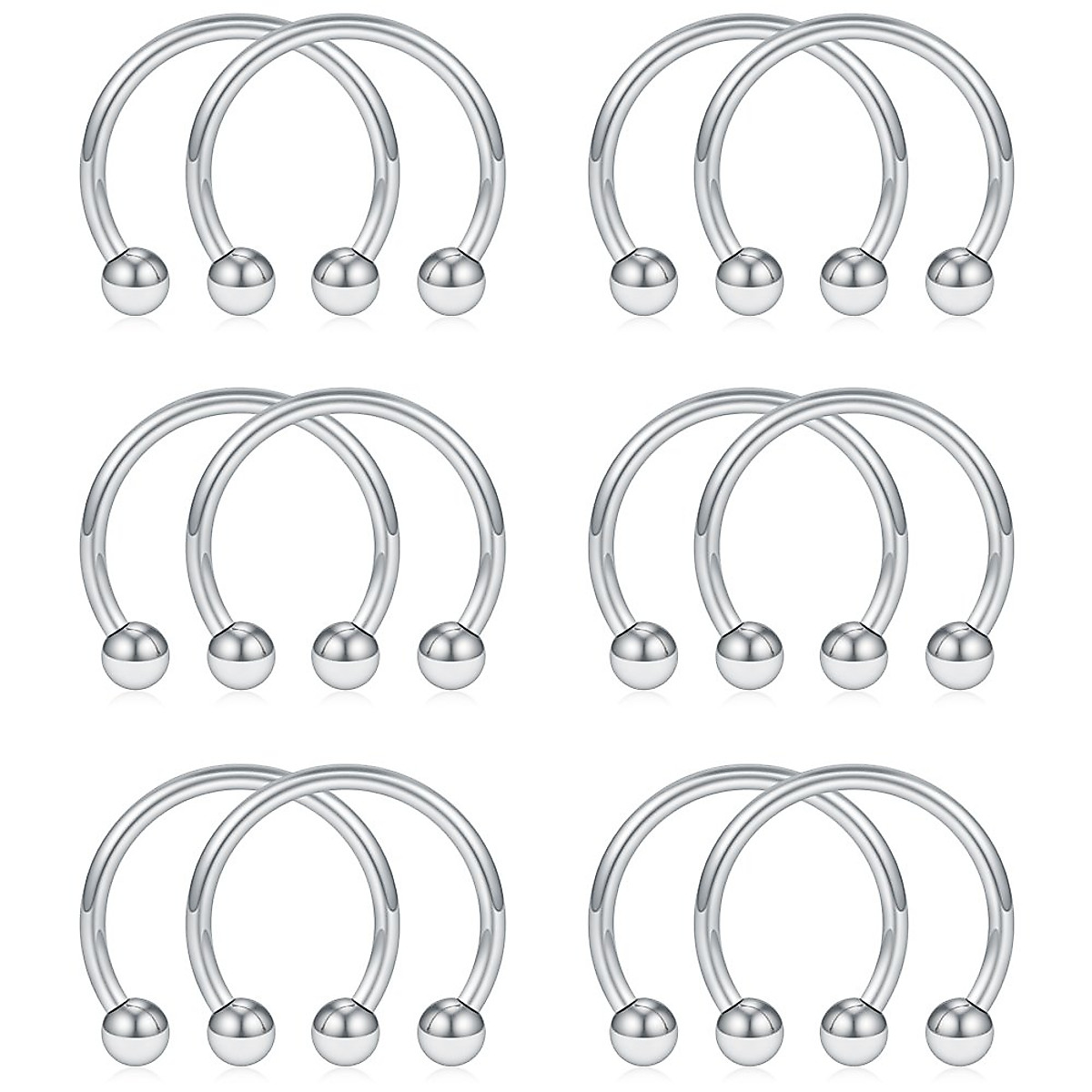 SCERRING 12PCS 316L Stainless Steel 16G Circular Barbells Eyebrow Lip Ear Tragus Horseshoe Hoop Rings with Balls 10mm