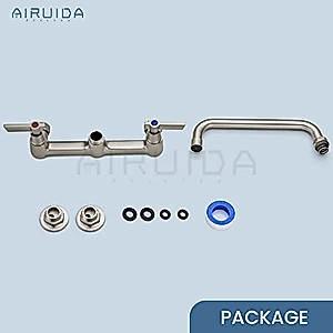 Airuida Brushed Nickel Wall Mount Commercial Kitchen Faucet Wall Mounted Kitchen Sink Faucet 8 Inches Center 8 Inches Swivel Spout Utility Sink Faucets 2 Handle Restaurant Laundry Tap