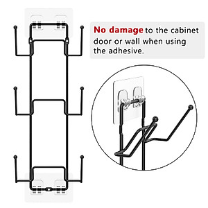 VZINO 2 Pack Pot Lid Organizer Rack for Cabinet Door/Wall, No Drilling Adhesive Wall/Door Mounted Pot and Pan Lid Holder, Metal with Powder Coating, Black
