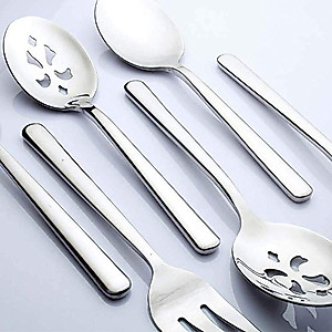 Enwinner Serving Spoons*2 Slot Spoons* 2 Forks *2 Buffet Colander Stainless Steel Banquet Set, Set of 6. Lenght 9" (6-spoon forks set)