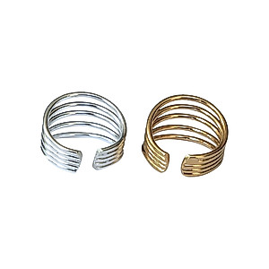 Handmade Silver 2Pcs Tiny Multi Band Thin Ear Cuffs Non-Piercing Huggie Earrings, 1xSterling Silver 1xGold Plated, Dainty Fake Cartilage Helix Non-Pierced Ear Wrap Clip on for Women, By Miya Jewelry