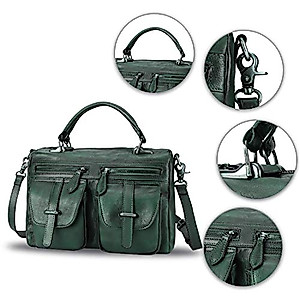 IVTG Genuine Leather Satchel Purse for Women Vintage Handmade Top Handle Bag Crossbody Handbag (DarkGreen)