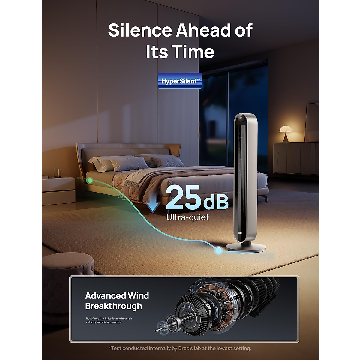 Dreo Pilot Max 120° Oscillating Tower Fan, 42 Inch Bladeless Fan for Bedroom, 25dB Quiet DC Motor, Standing Fan with Remote, 12 Hyper Wind Speeds, 4 Modes, 12H Timer Floor Fans for Home Living Room