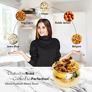 Ekhasa 100% Pure Brass Heavy Weight Biryani Handi for Cooking & Serving (2 L Water Capacity) | Biryani Pot or Pongal Pot or Lagan Handi for Home Kitchen, Hotel or Restaurant | Pital Handi for Cooking