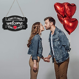 Jetec Welcome Door Sign Christmas Decor Fall Sign Seasonal Front Door Rustic Wood Welcome Notation Wall Hanging Porch Easter Interchangeable 14 x 9 Inch(Black with White Letters)