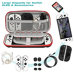 Accessories Kit for Nintendo Switch OLED Games Bundle Carrying Case Screen Protector TPU Case Charging Dock Playstand Game Case USB Cable J-Con Wheels Grips Skin Caps for Nintendo Switch OLED(21 in 1)