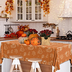 Guzbewu Fall Plastic Tablecloth,3pcs Thanksgiving Fall Pumpkin Tablecloth Waterproof Rectangle Fall Table Cover for Harvest Autumn Thanksgiving Party Decorations
