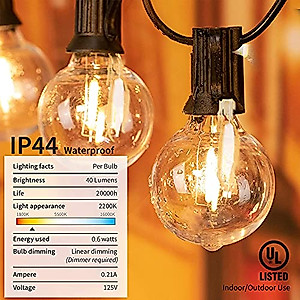 Afirst LED Outdoor String Lights 50FT with 52 Bulbs Shatterproof Weatherproof Globe String Lights for Patio Backyard Garden Party Lighting