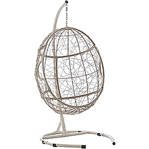 Crosley Furniture KO70230LB Cleo Indoor/Outdoor Wicker Hanging Egg Chair with Stand, Light Brown with Sand Cushions