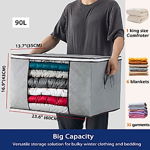 MCOLIMA Linen Storage Organizer, 2 Pack Large 90L Foldable Storage Bags Bedding Storage Containers with Zipper Lids, Closet Collapsible Clothing Bins for Linen Blanket Fabric Pillow Dorm