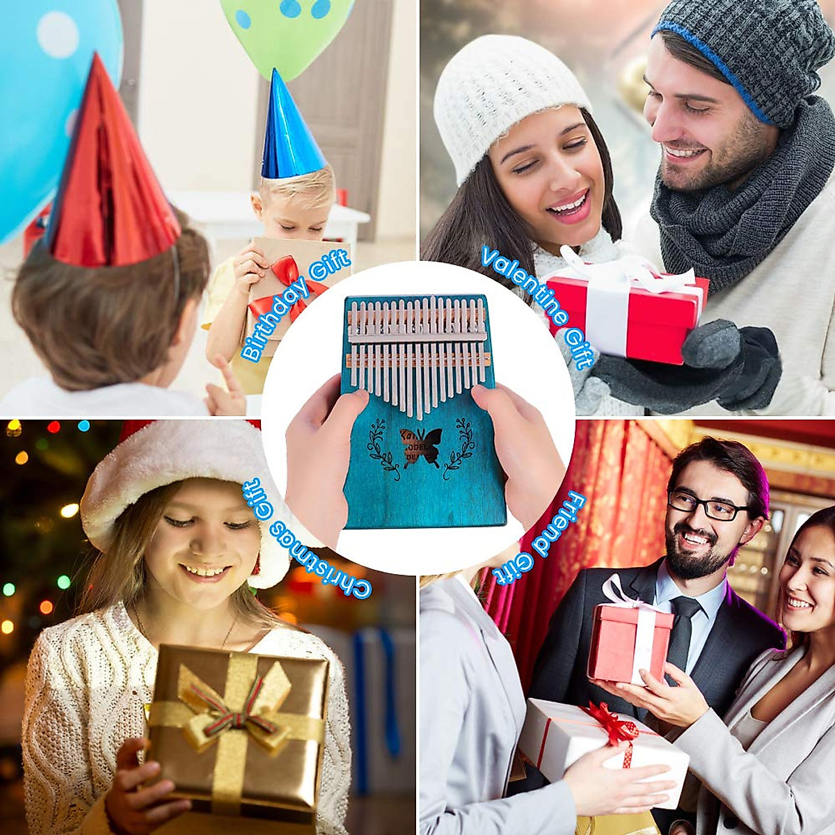 ELE ELEOPTION Kalimba 17 Keys Thumb Piano with Mahogany body builts-in Storage Canvas Bag, Tuning Hammer and Study Instruction 9 pieces-Professional Gift for Music Lovers Kids Beginners - Butterfly