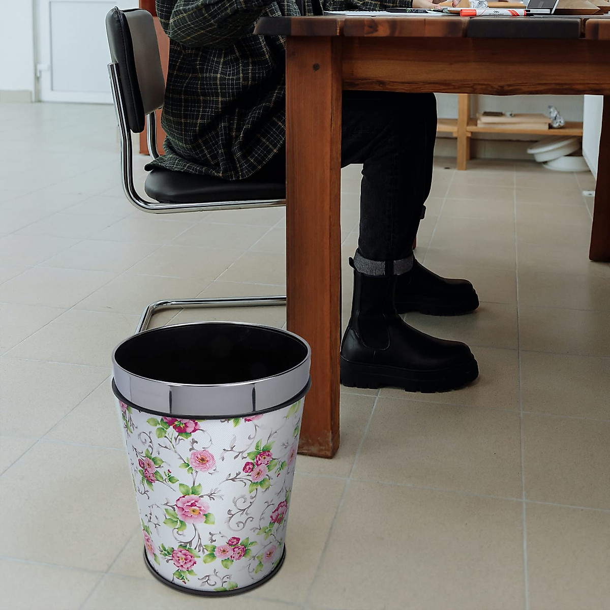 BESPORTBLE Large Laundry Hamper Trash Can Wastebasket Flower Garbage Bin for Bathroom Kitchen Bedroom Office Holds Trash Waste Garbage Recycling 6L Stainless Steel Trashcan