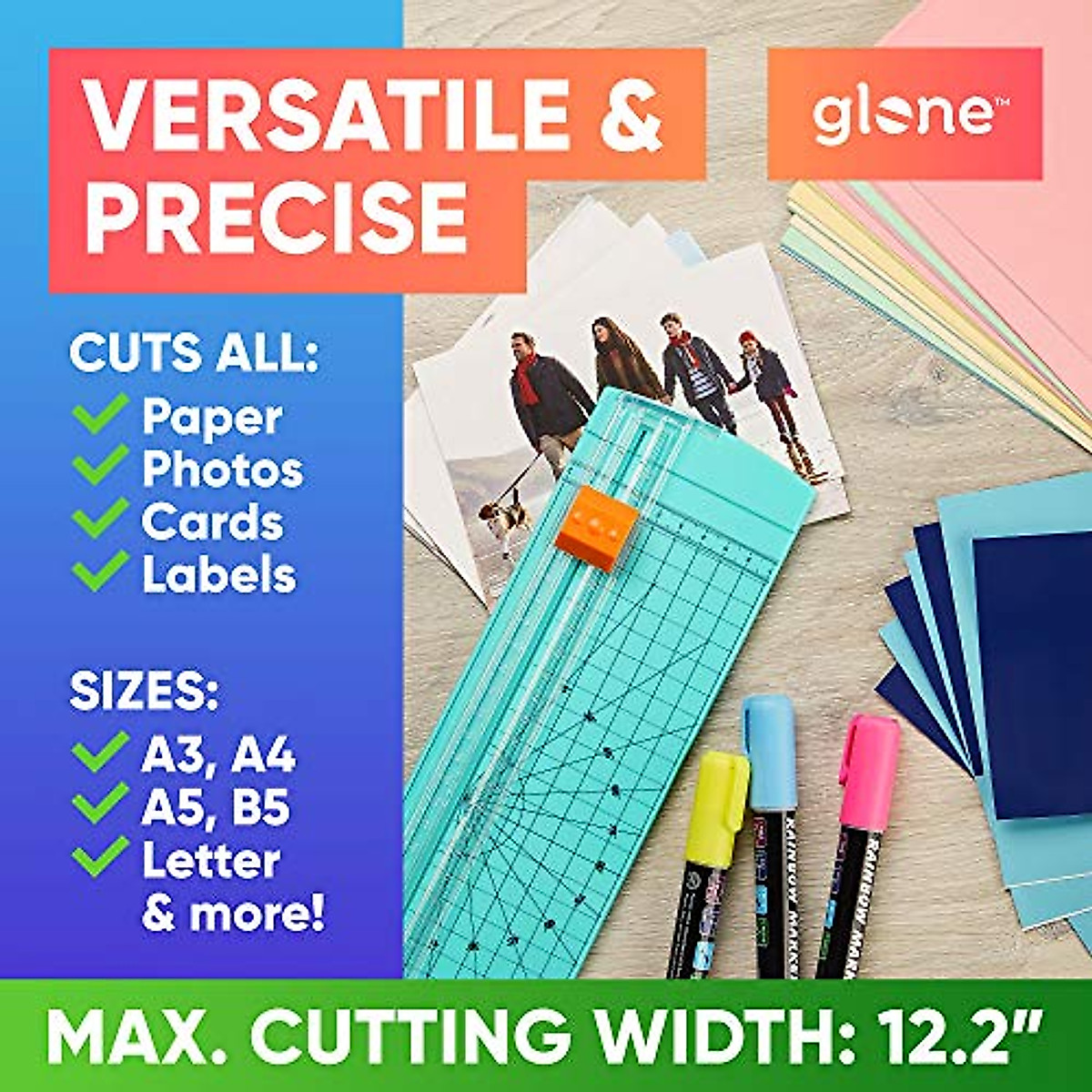 Glone 12 inch Paper Trimmer, A4 Size Paper Cutter with Automatic Security Safeguard for Coupon, Craft Paper and Photos (Green)