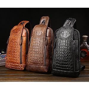 FiveloveTwo Mens Sling Bags Crocodile PU Leather Multipurpose Outdoor Shoulder Chest Bag Satchels Hiking Daypack Brown