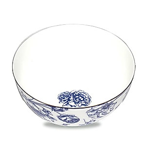 Koken- 4 Bowls Set Fine Bone China with design - Blue & White with Golden Ring - Salad bowls - Soup bowls - Cereal bowls - Mixing Bowls - Kitchen Essentials & Tableware.