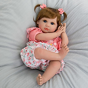 Aori Reborn Baby Girl Doll,22 in Realistic Newborn Baby Dolls,Adorable Lifelike Babies,Weighted Reborn Toddler with Flamingo Toy Gifts Set for Kids 3 Year Old