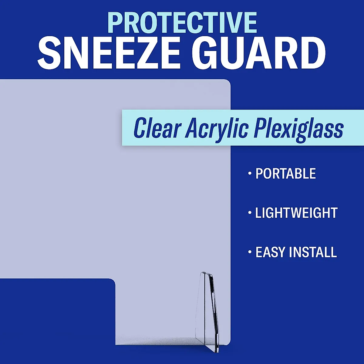 Protective Sneeze Guard for Counter and Desk - Freestanding Clear Acrylic Shield for Business and Customer Safety, Portable Plexiglass Barrier, Food Screen, Pass Through Transaction Window (42"x30')