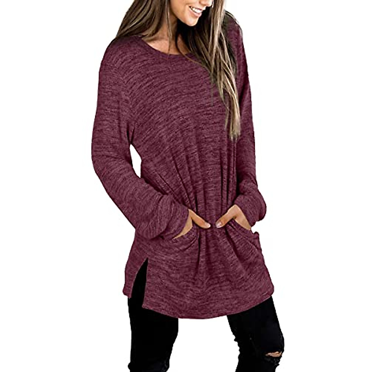 XIEERDUO Plus Size Sweatshirts For Women Oversized Sweaters Crewneck Tunic Tops Fuchsia 3XL