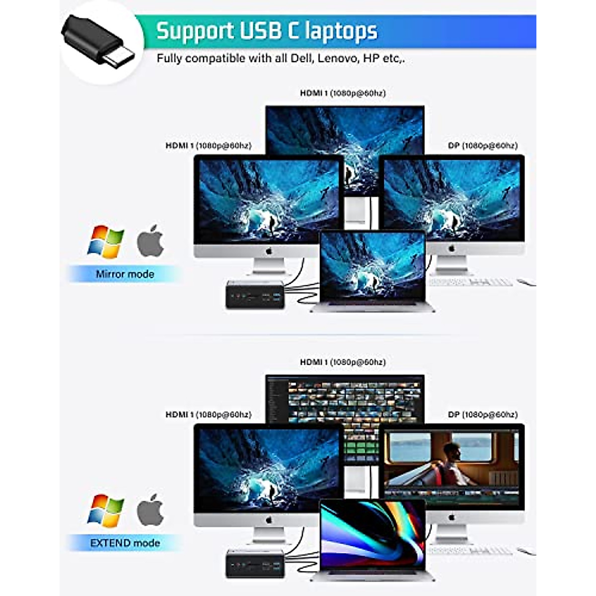 Docking Station, UtechSmart 15 in 1 Triple Monitors USB C Docking Station,Compatible with macOS&Windows,Thunderbolt 3 Dock with SSD Enclosure (2*HDMI,DP, PD3.0,SD/TF,RJ45,Audio&Micro,USB Ports)